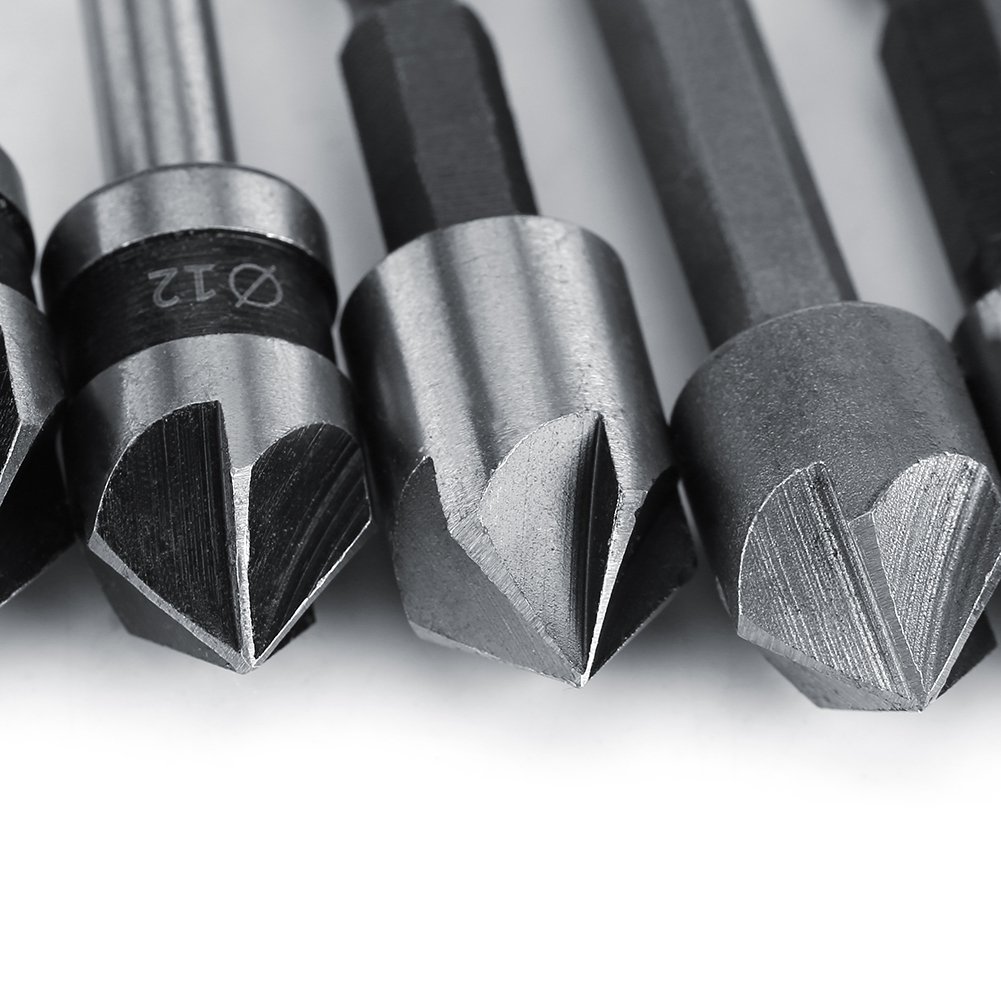 γπππ¬πππ« ππ«π¨π¦π¨ππ’π¨π§γ Countersink Drill Bit Set, 5 Pcs/Set High Speed Steel Industrial Countersink Drill 5 Flutes Woodworking Chamfering Cutter
