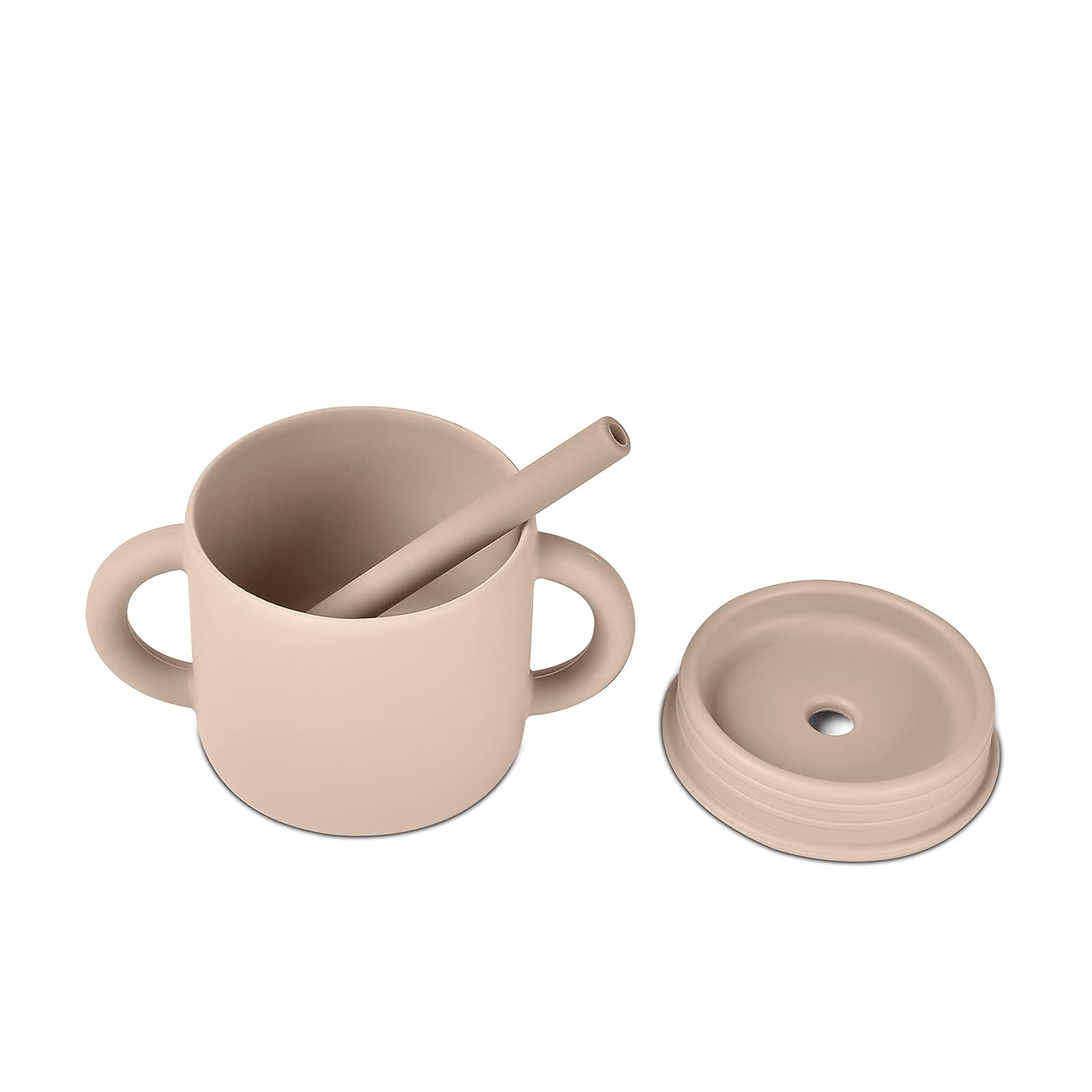Silicon Sippy Trainer Straw Cups Double Handle Silicone Cup, Baby Training Cup with Handles Lid and Straw, BPA Free, Unbreakable 6.7oz
