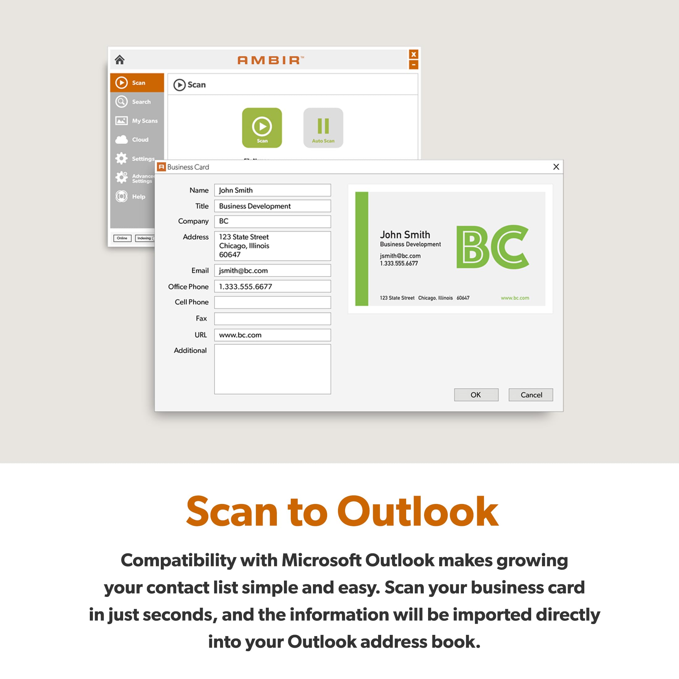Ambir nScan 690gt-BCS High-Speed Vertical Card Scanner with AmbirScan Business Card for Windows PC