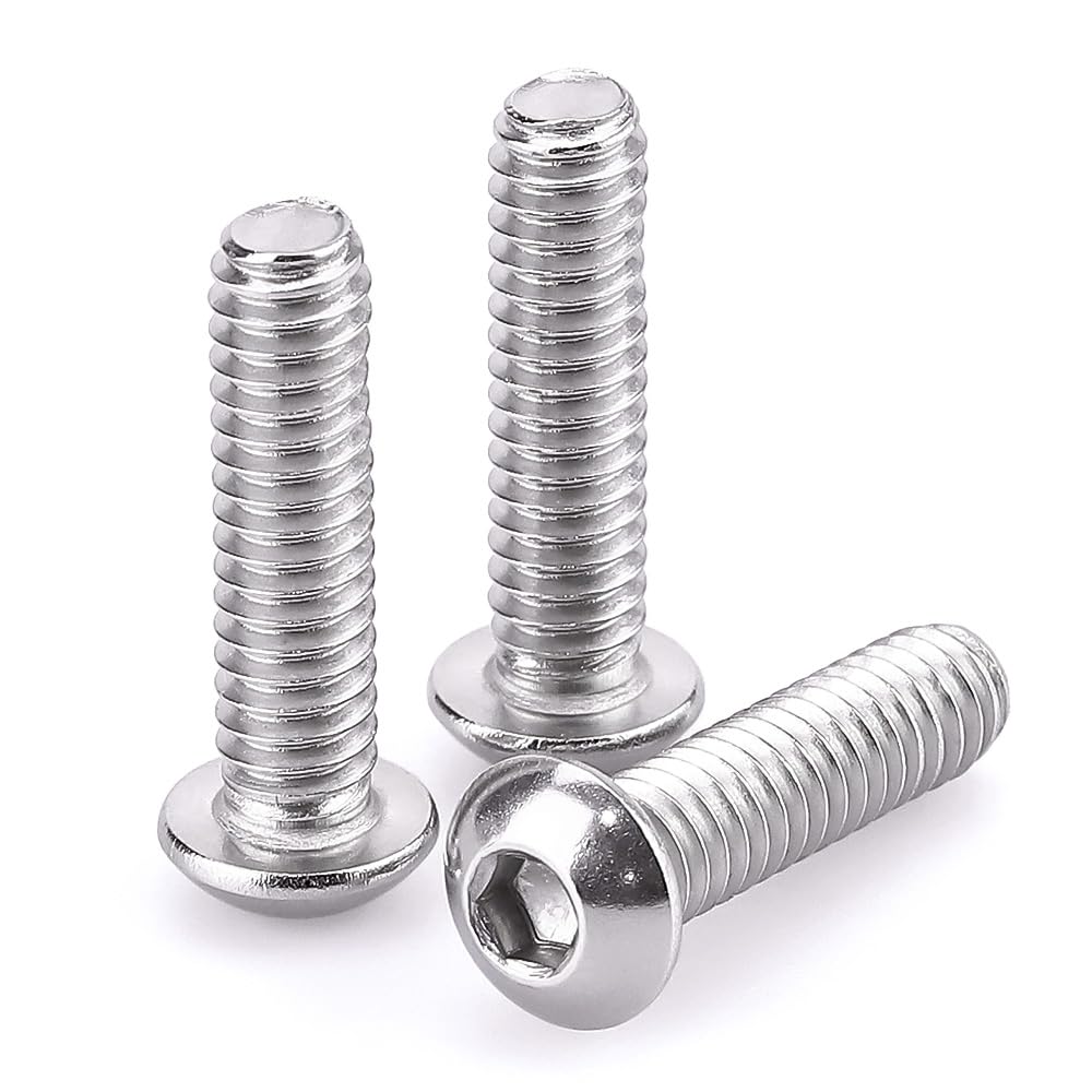 1/4-20 x 1 Button Head Socket Cap Bolts Screws, 304 Stainless Steel 18-8, Allen Hex Drive, Bright Finish, Fully Machine Thread, Pack of 100