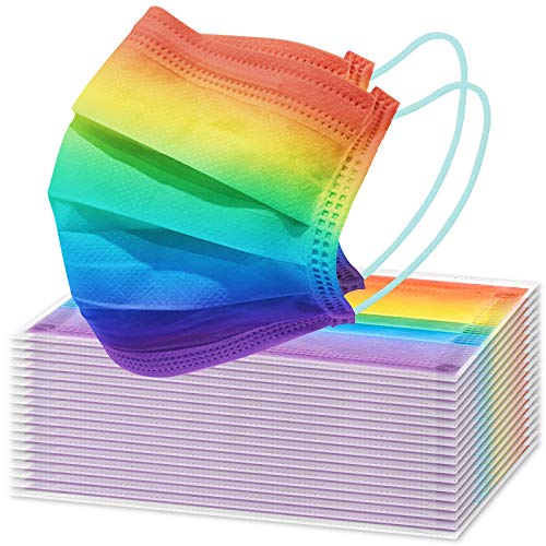 60-Pack Disposable Face Masks Unisex Adult Size Gradient Rainbow Colors Individually Wrapped, 3-Layer Safety Filter Soft Elastic Ear Loops Breathable Comfortable Fit