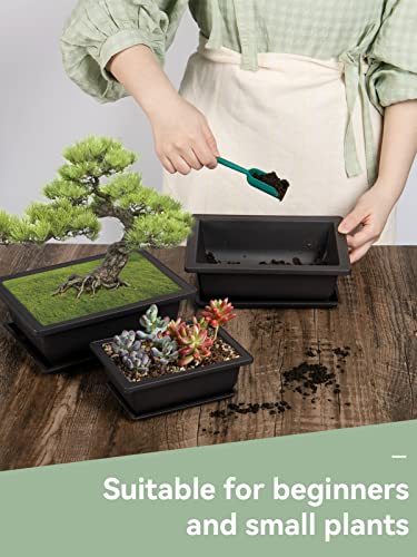 8 Packs Bonsai Training Pot with Humidity Tray - 6.5inch & 8.9inch Small Bonsai Tree Pots Kit, Plastic Plants Growing Planter with Drainage Tray, Indoor Decor Garden Yard