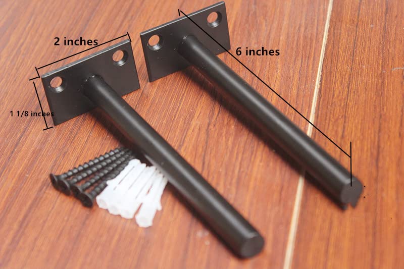 16 Pcs 6" Black Solid Steel Floating Shelf Bracket Blind Shelf Supports - Hidden Brackets for Floating Wood Shelves - Concealed Blind Shelf Support β Screws and Wall Plugs Included