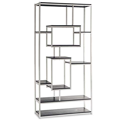 BOWERY HILL 71" Tall Bookshelf, 7-Tier Classic Bookcase, 9-Shelf Open Storage Shelves Organizer in Chrome for Home Office