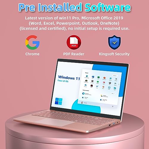 【Win 11 Pro/Office 2019】16 inch Laptop Narrow Bezels FHD (1920*1200) IPS Display, High Performance Celeron N5105 CPU, 16GB RAM, 256GB SSD, with Full Size Numeric Backlit KB, Rose gold (16G+256G SSD)