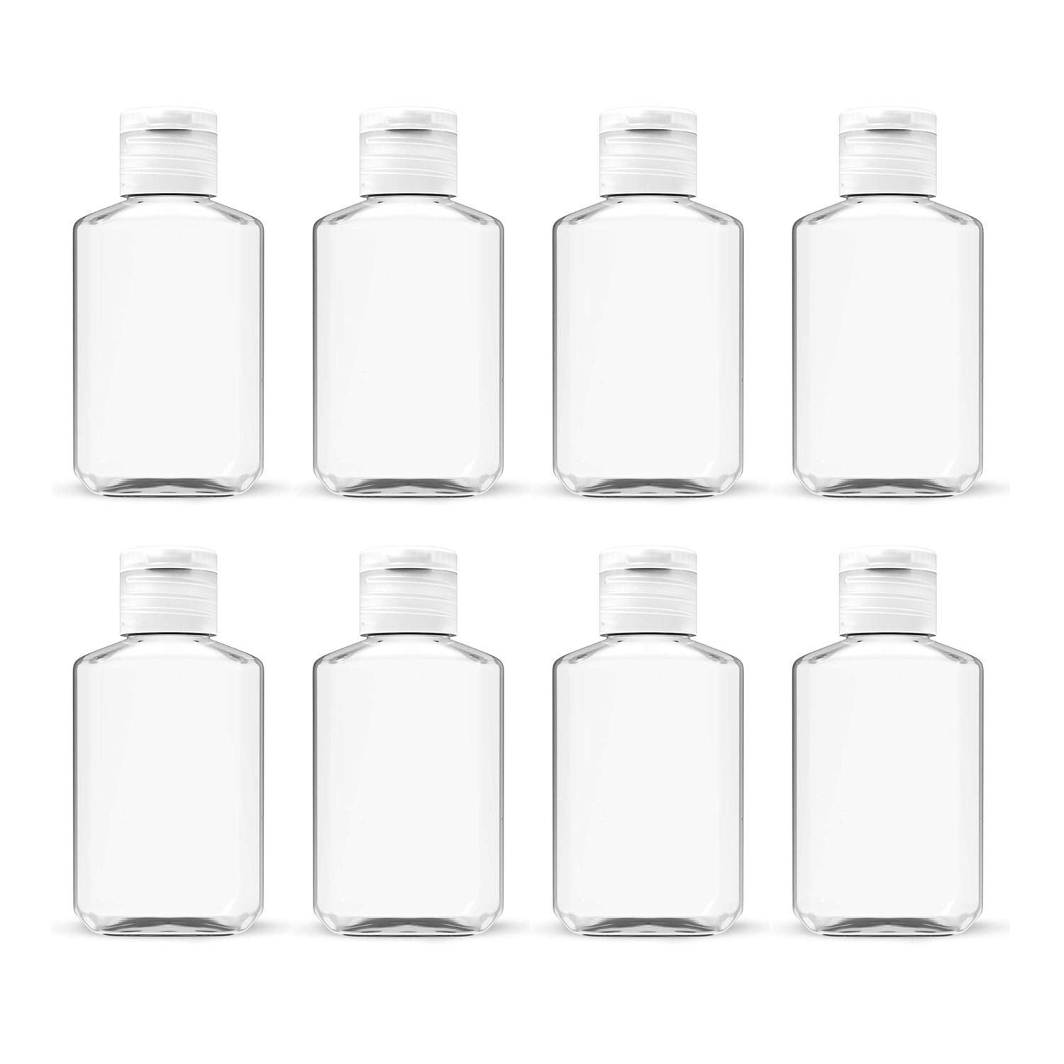 FOOCHY Clear Hand Sanitizer Travel Bottles Empty Plastic Refillable Flip-Top Bottles for Hand Sanitizer Shampoo Lotion,etc - No BPA/Parabens, 60ml/2oz (Set of 8)