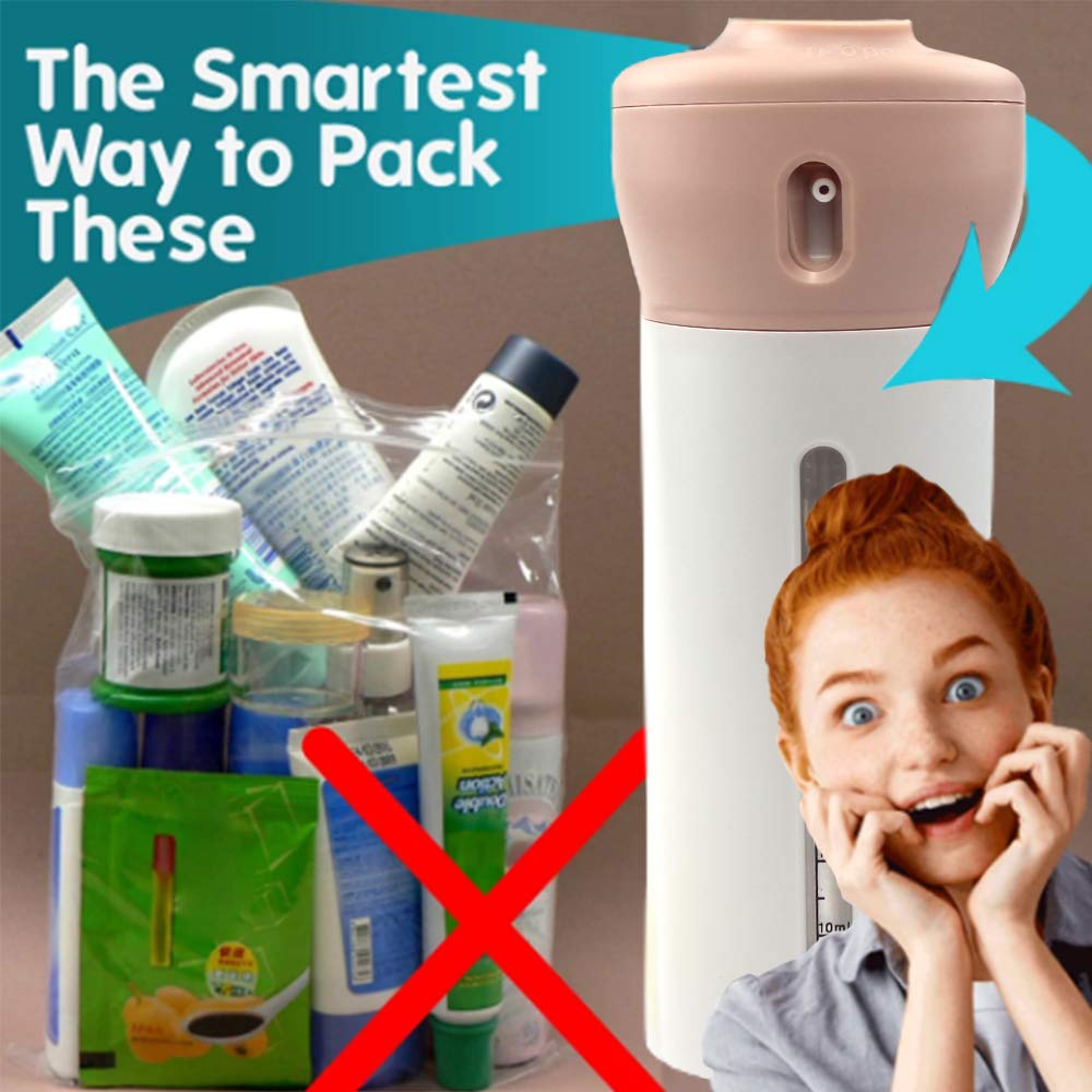 2 Pack Travel Dispenser, CHIVENIDO 4 in 1 Lotion Shampoo Gel Travel Dispenser Shower Bottles Refillable Travel Bottles (Pink+Gray)