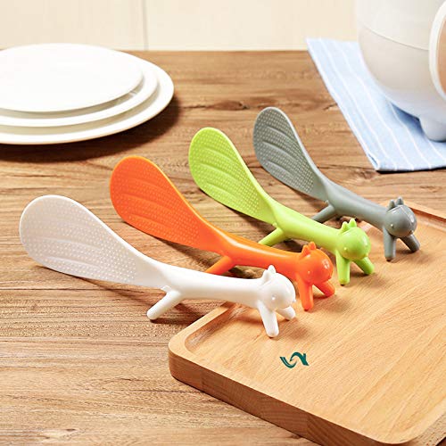 3 Piece Non-stick Rice Spoon Fashion Rice Cooker Dishes Filled Scoop Shovel Creative Household Kitchen Tools,Lovely Squirrel Shape Standing Spoon (Gray,White,Orange)