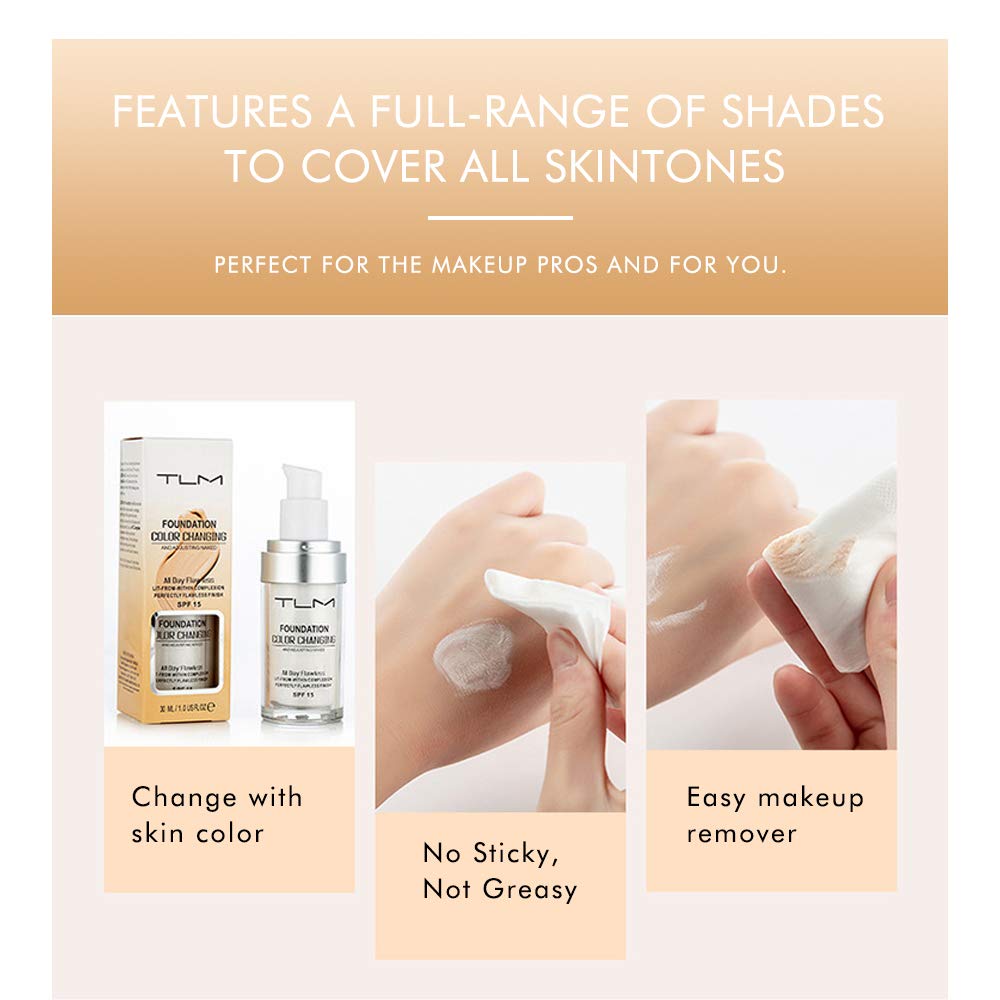 1 PC Spf15 TLM HD Full Coverage Foundation Moisturizer All Day Flawless Concealer Magic Cream Color Changing Foundation Liquid