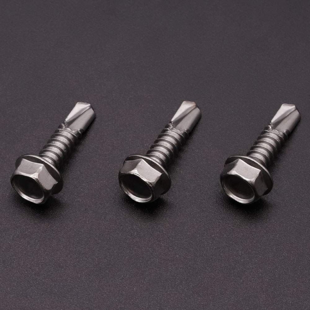 #10 x 1 (50 Pack) Hex Washer Head Self Drilling Screws (1/2" to 2-1/2" Available), Hex Drive, Flange Hex Self Tapping Screws, 410 Stainless Steel Sheet Metal Screws, No Pre-drilled Needs
