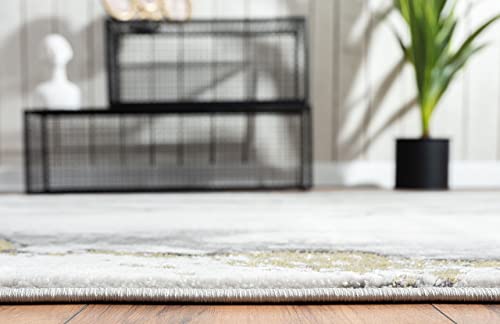 Abani Contemporary Grey & Metallic Gold Area Rug, Non-Shed Modern Rugs Marble Print 7'9" x 10'2" (8x10) Dining Room Rug