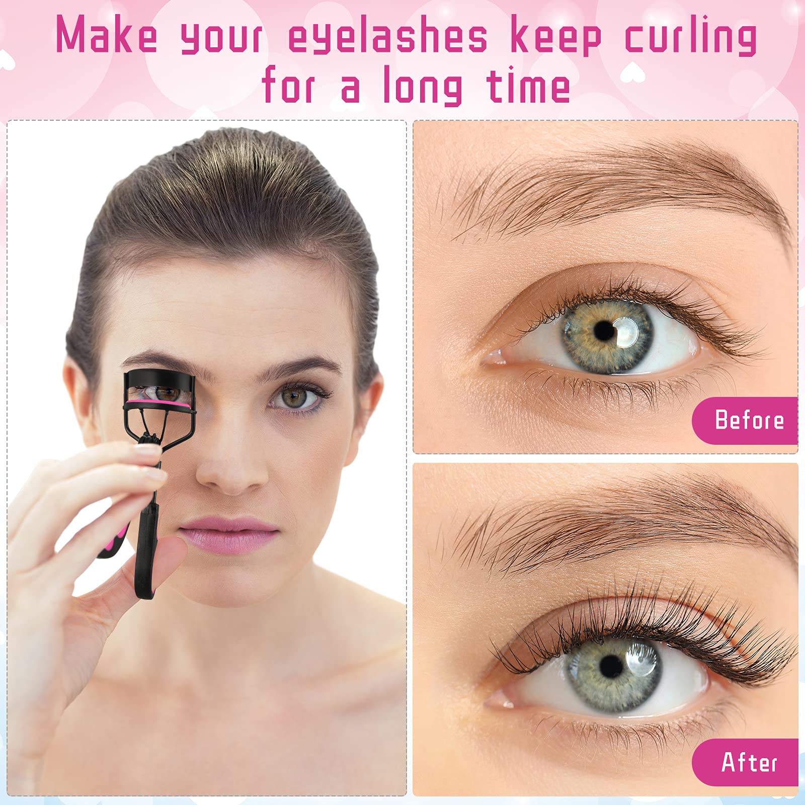 14 Pieces Eyelash Curler Kit Eyelash Comb Eyebrow Brush Tweezers False Eyelashes Applicator Tool Eyebrow Trimmer Silicone Refills Pads for Women(Black and Purple)
