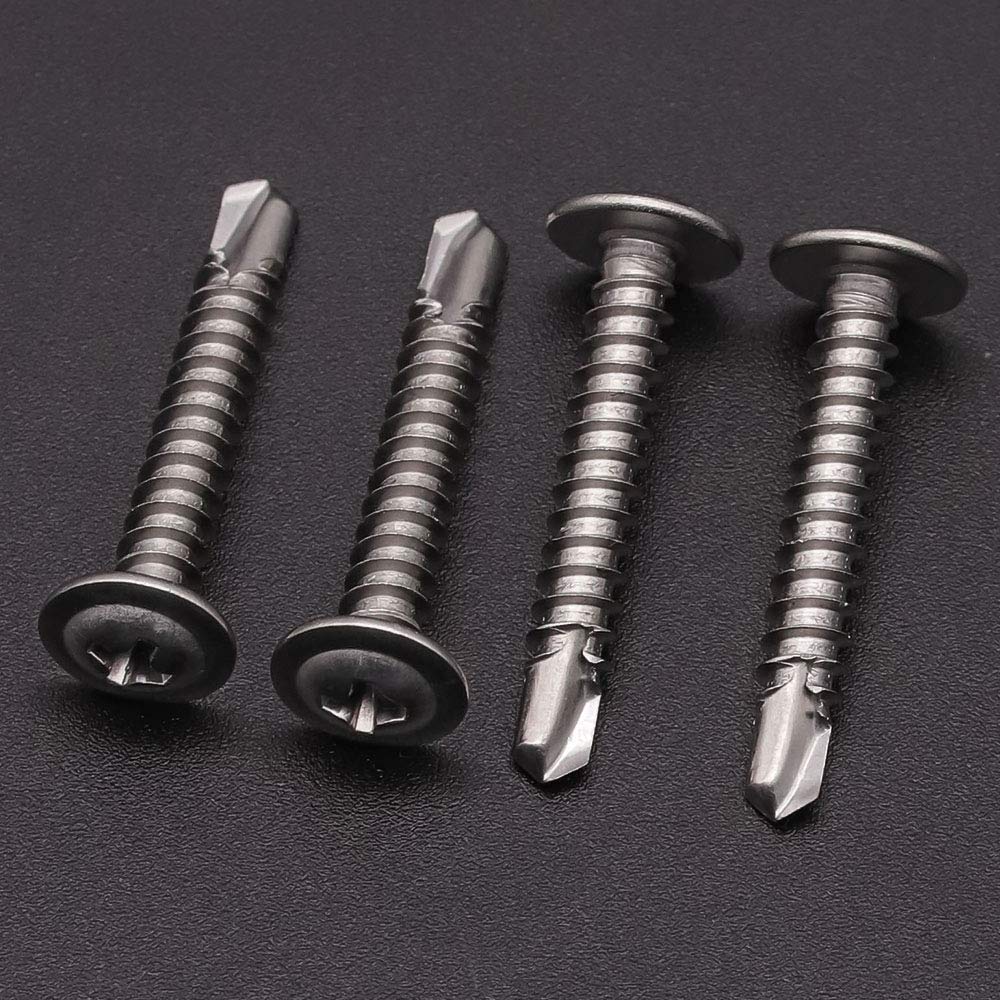#10 x 2 (50 Pack) Stainless Steel Wafer Head Self Drilling Screws, 410 Stainless Steel Phillips Modified Truss Head Sheet Metal Screws, No Pre-drilled Needs, Quick Metal Self Tapping Screws