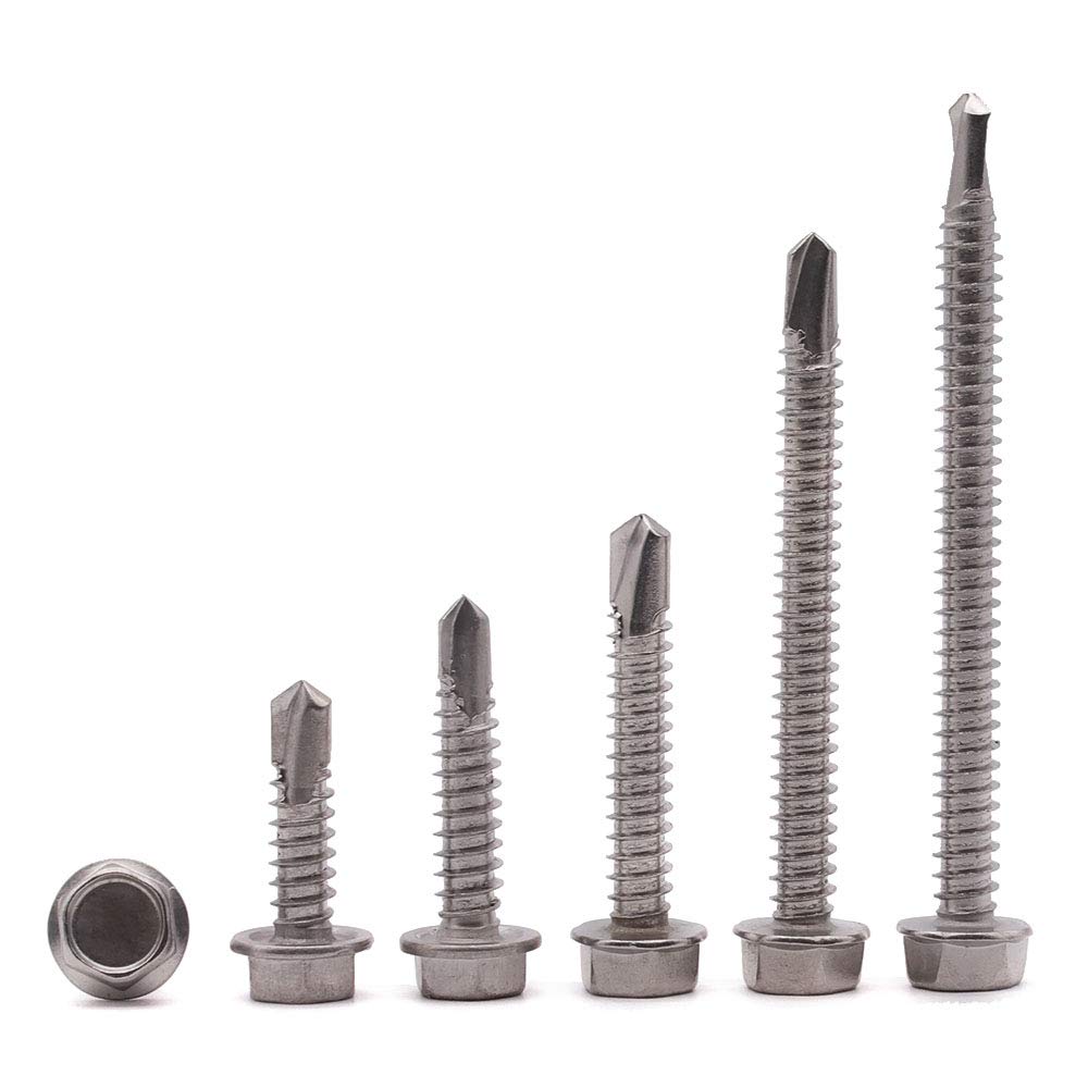 #10 x 1 (50 Pack) Hex Washer Head Self Drilling Screws (1/2" to 2-1/2" Available), Hex Drive, Flange Hex Self Tapping Screws, 410 Stainless Steel Sheet Metal Screws, No Pre-drilled Needs