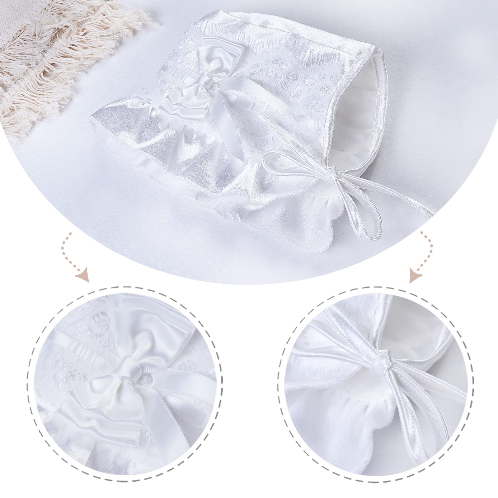 Booulfi Baptism Bib White Bibs for Baby Girl, Infant Toddler Feeding Bibs and Hat Set with Lace Satin Ribbon