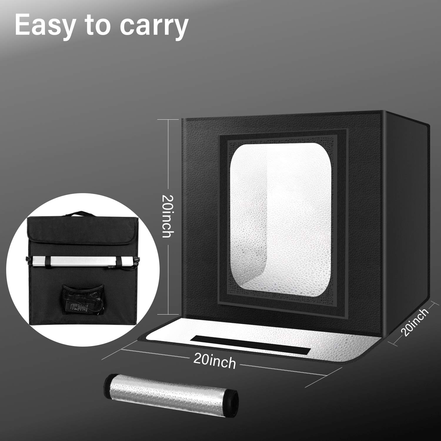 【Upgraded LED】 RAUBAY Photo Studio Light Box,20"x20" Portable Lightbox Shooting Tent for Product Photography, with Dimmable LED Lights and 6 PVC Backdrops