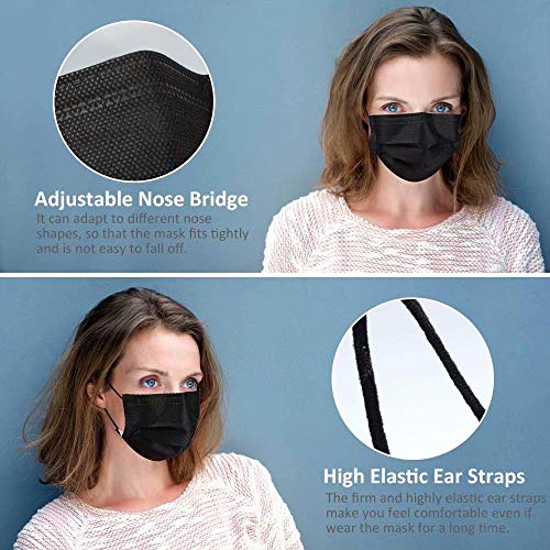 50 PCS Disposable Face Masks,Safety Face Mask with Elastic Ear Loops for Dust,Breathable Protection Mouth Cover Mask Black