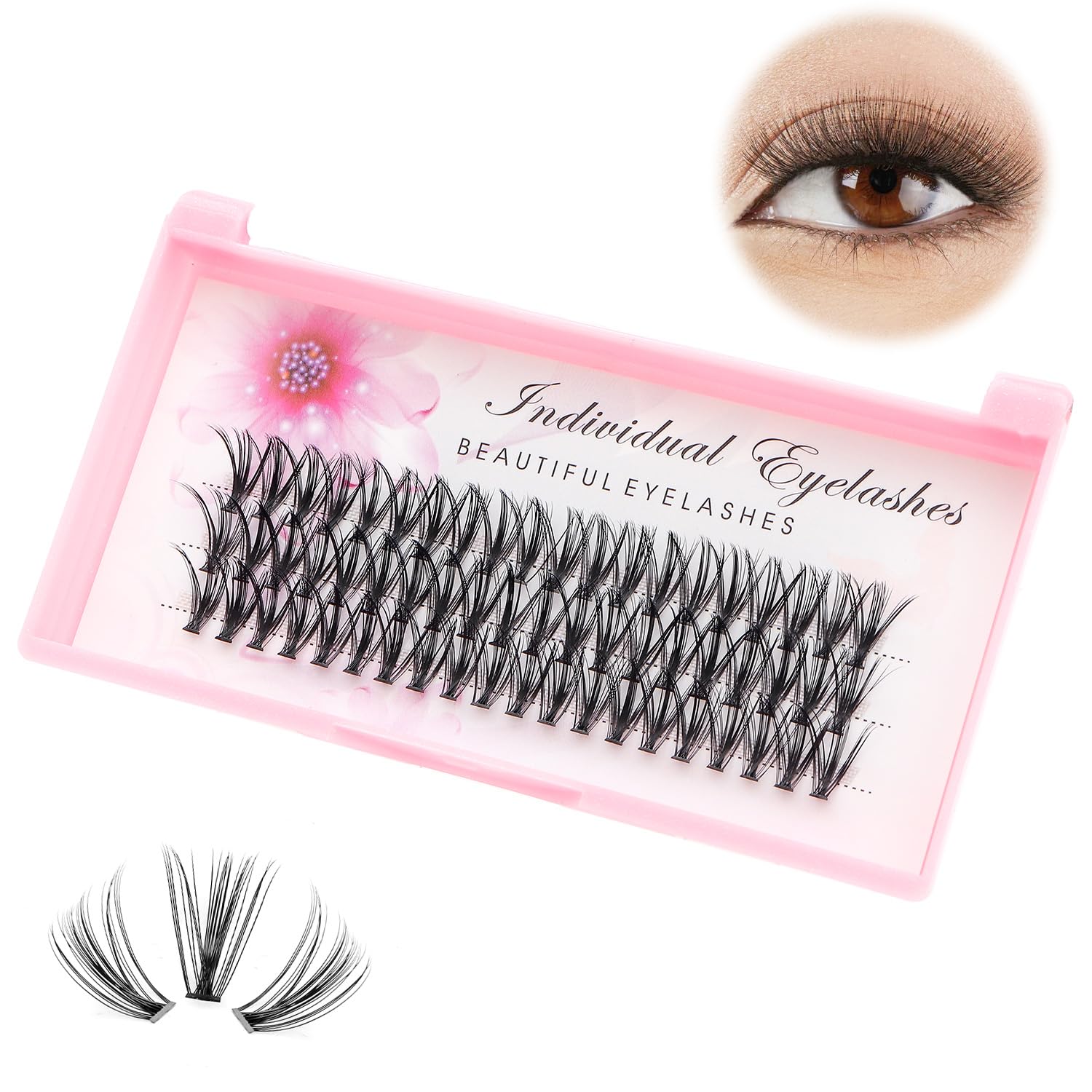 Dedila 8/10/12/14/16/17/18/20mm 60pcs 20 Root Grafting Individual False Eyelashes Mink Natural Long Eye Lashes Cluster Extension Makeup Beauty Fake Eyelash (16MM)