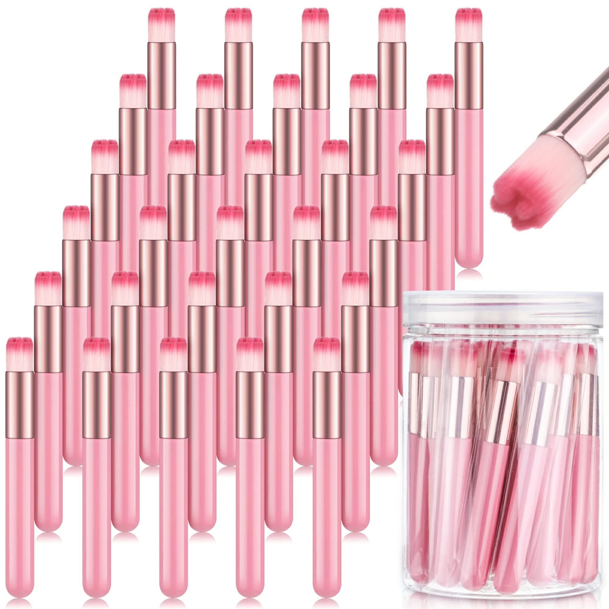 30 Pieces Red Flower Head Lash Shampoo Brush with Container, Eyelash Extension Cleanser Brush Nose Pore Deep Cleaning Brush Peel Off Blackhead Brush Remover Tool for Facial Cleansing, Pink Handle