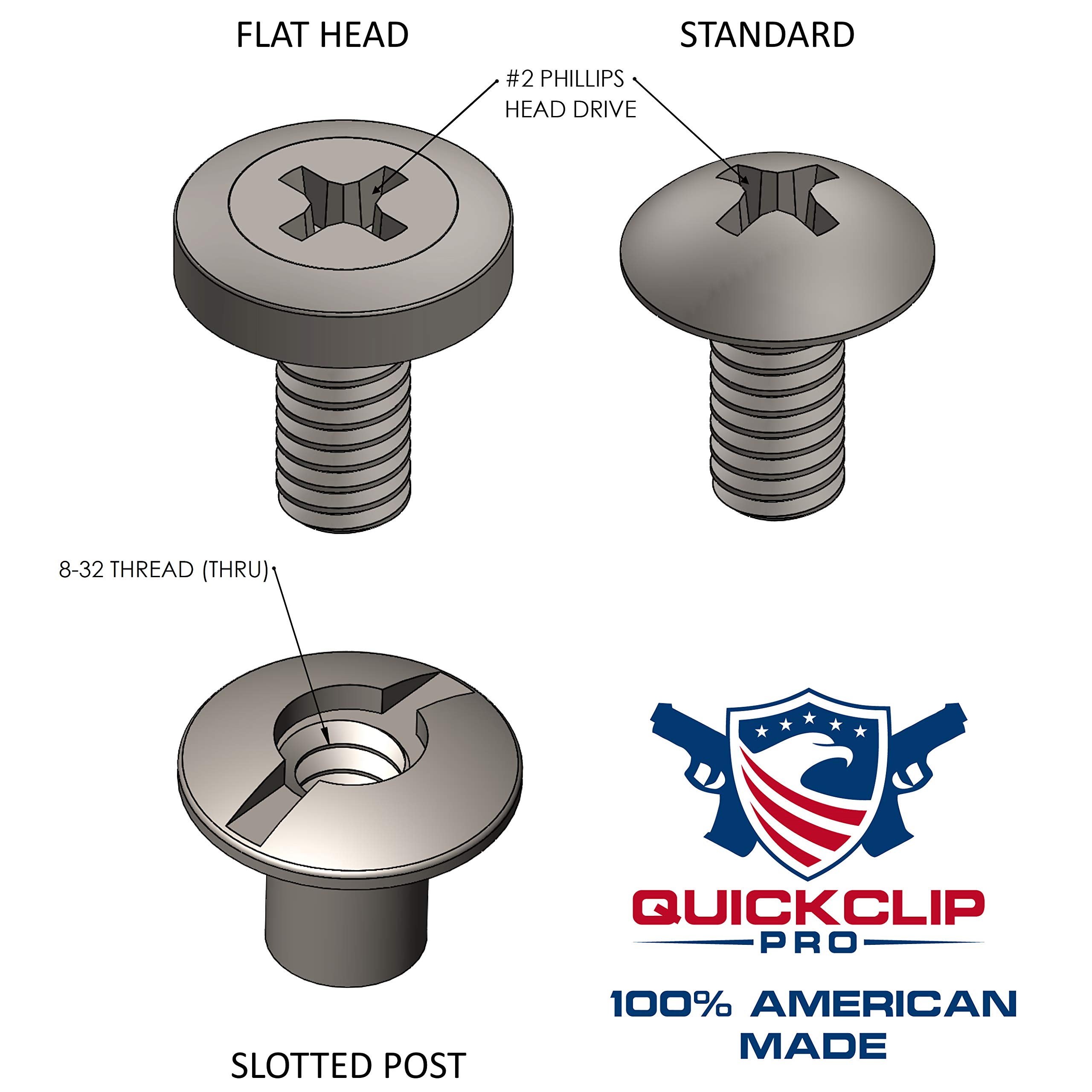 1/8" Black Chicago Screws & Binding Posts Fasteners for Leather Straps/Belts, Kydex Holster/Sheath Repair or Rivet Parts Replacement, Thru Hole Open Slot Design. Made in USA (10 Pack, Flat Head)