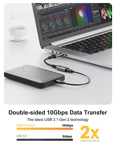 10Gbps USB C Female to USB Male Adapter 2 Pack, SAILLIN Double-Sided USB A to USB C Adapter with High-Speed Data Transfer &15W Charging for Laptop, Charger, Power Bank, Quest Link-Al Alloy, Braided