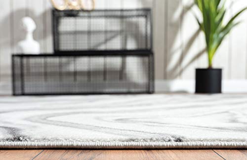 Abani Abstract Grayscale Agate Area Rug Rugs - 6' x 9' Contemporary Non-Shed Modern Grey Bedroom Rug
