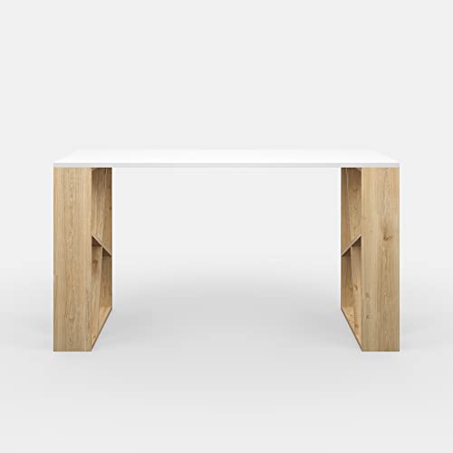 Ada Home Decor Brian Modern White & Oak Desk 29.53'' H x 55.12'' W x 23.62'' D/Office Desk/Computer Desk