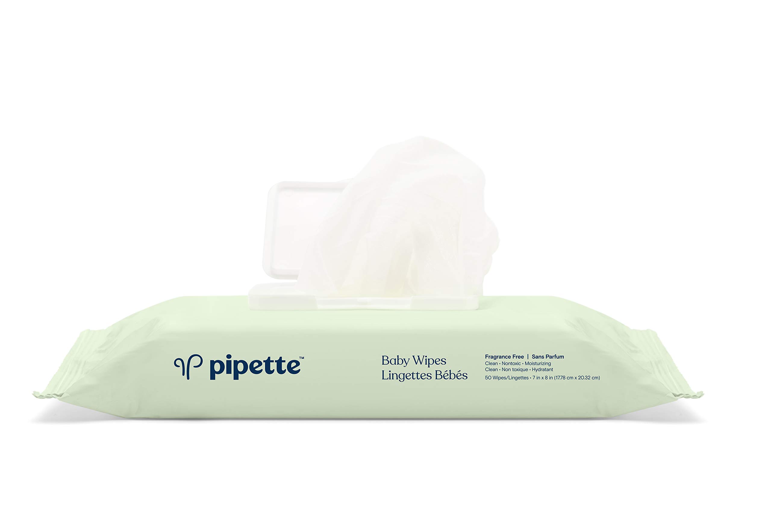 Pipette Baby Wipes - 100% Natural Plant-Derived Fibers, Unscented, Water-Based & Alcohol-Free for Sensitive Skin, Clean, Safe, Gentle, Newborn Essentials Must Haves, 50 Count (Pack of 1)