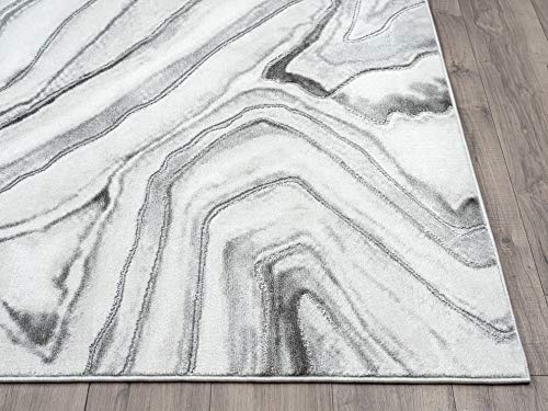 Abani Abstract Grayscale Agate Area Rug Rugs - 6' x 9' Contemporary Non-Shed Modern Grey Bedroom Rug