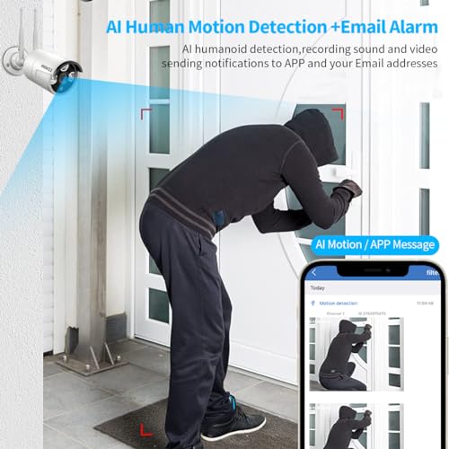 (All-in-One Monitor) 2-Antennas Enchance Outdoor Security Camera System Wireless with Monitor WiFi Home Surveillance System 3.0MP Video Surveillance