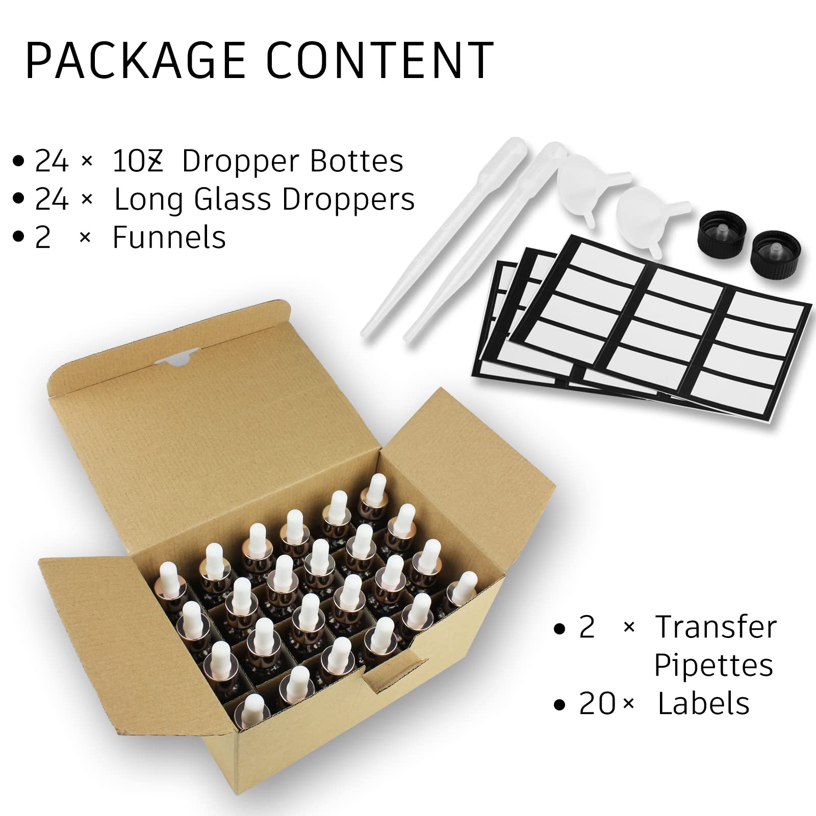 1 Oz Glass Dropper Bottles,24 pack Amber Glass Bottles with Eye Droppers,30ml Tincture Bottles, Leak Proof Travel Bottles for Liquids