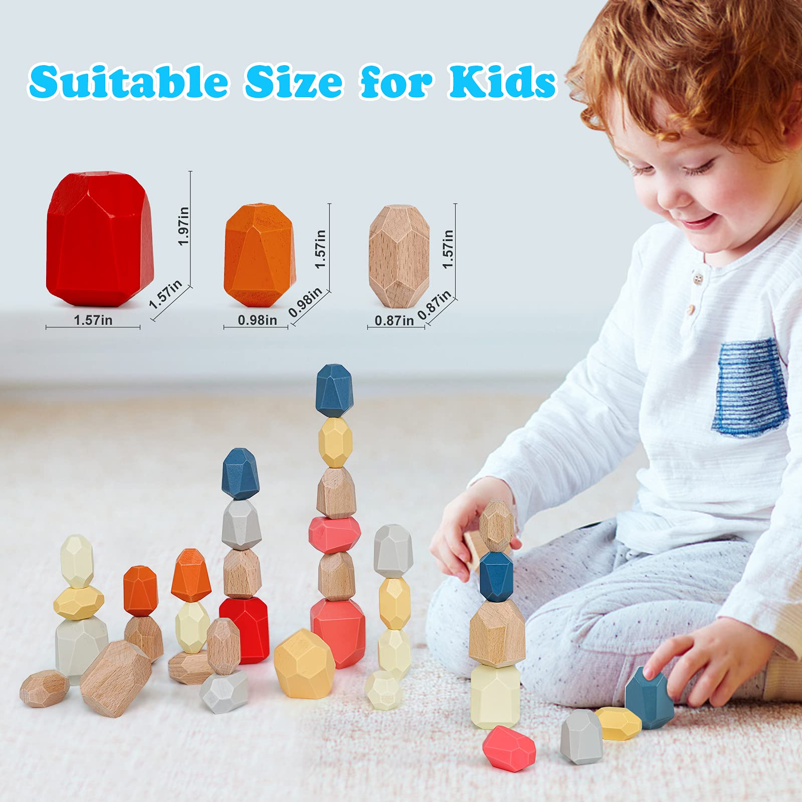 36PCS Wooden Sorting Stacking Rocks Building Blocks for 3 4 5 6 Years Old Kids, Balancing Stones Game Educational Preschool Learning Montessori Toys Toddler Fine Motor Skill Sensory Toy, Boy Girl Gift