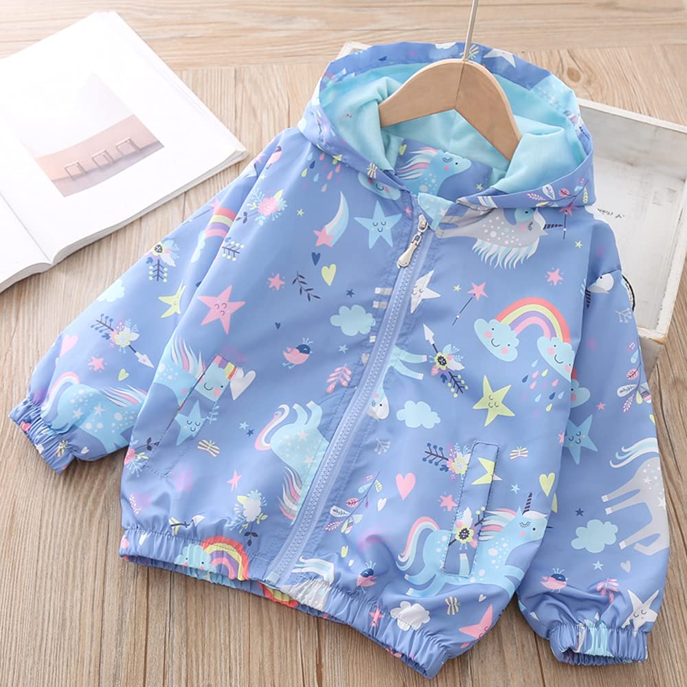 Little Girls Unicorn Cotton Hoodies Zipper Jackets Raincoat Fall Windbreaker for Kids Size 4 5 T