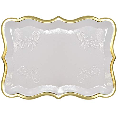 10 White Rectangle Trays with Gold Rim Border for Elegant Dessert Table Serving Parties 9" X 13" Heavy Duty Disposable Paper Cardboard for Platters, Cupcake Display, Birthday Party, Weddings Food Safe
