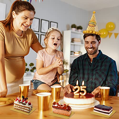 Abnaok Mini Cake Boards Golden Cardboard Mousse Cake Base 100PCS Cake Paper Board Dissert Plates Circle Patries Cardboard Cupcake Base Display Dessert Board Grease (Square Cake Base)