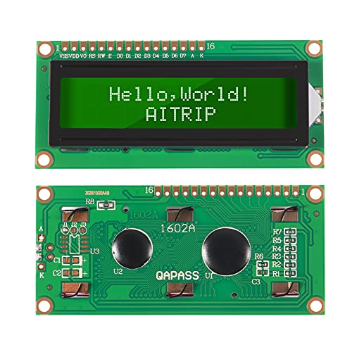 AITRIP 5 pcs HD44780 1602 LCD Display Module DC 5V 16x2 Character LCM Green Blacklight for Arduino Also Compatible with Raspberry Pi STM32 DIY Maker Project(Without Adapter Chip)