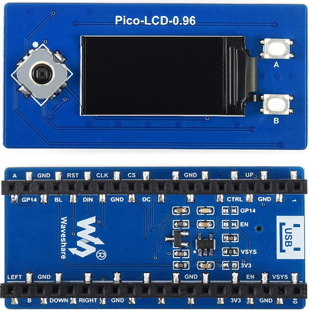 0.96inch LCD Display Module for Raspberry Pi Pico, 160×80 Resolution IPS Screen 65K RGB Display Color SPI Interface ST7735S Driver, with 1x Joystick and 2X User Buttons for Easy Interacting