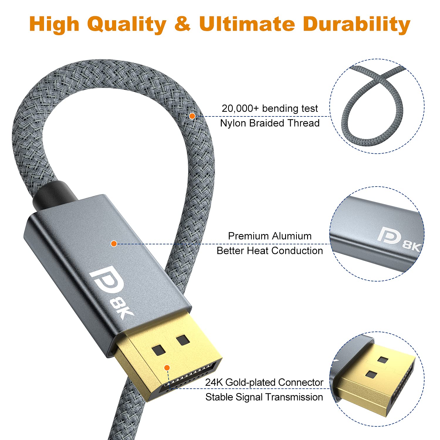ULT-WIIQ 8K Mini DisplayPort to DisplayPort Cable 6.6ft, Mini DP to DP 1.4 Cable, Support 8K@60Hz, 4K@144Hz, 2K@240Hz, Gold-Plated Thunderbolt 2 to DP Cord for MacBook Air/Pro, Surface Pro, Monitor