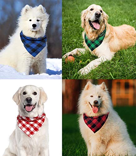 Birthday Plaid Dog Bandana with Button, Dual Layer Scarf Soft Cotton Triangle Bib Girls and Boys Kerchief Adjustable Accessories for Small Medium Large Extra Large Dog Puppy Pet Cat