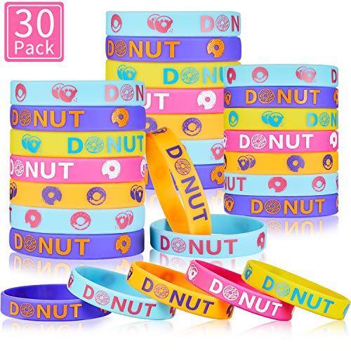 30 Pieces Donuts Silicone Wristbands Bracelets Donut Party Bracelets for Sweet Donuts Theme Party Birthday Decoration Party Favors for Teens