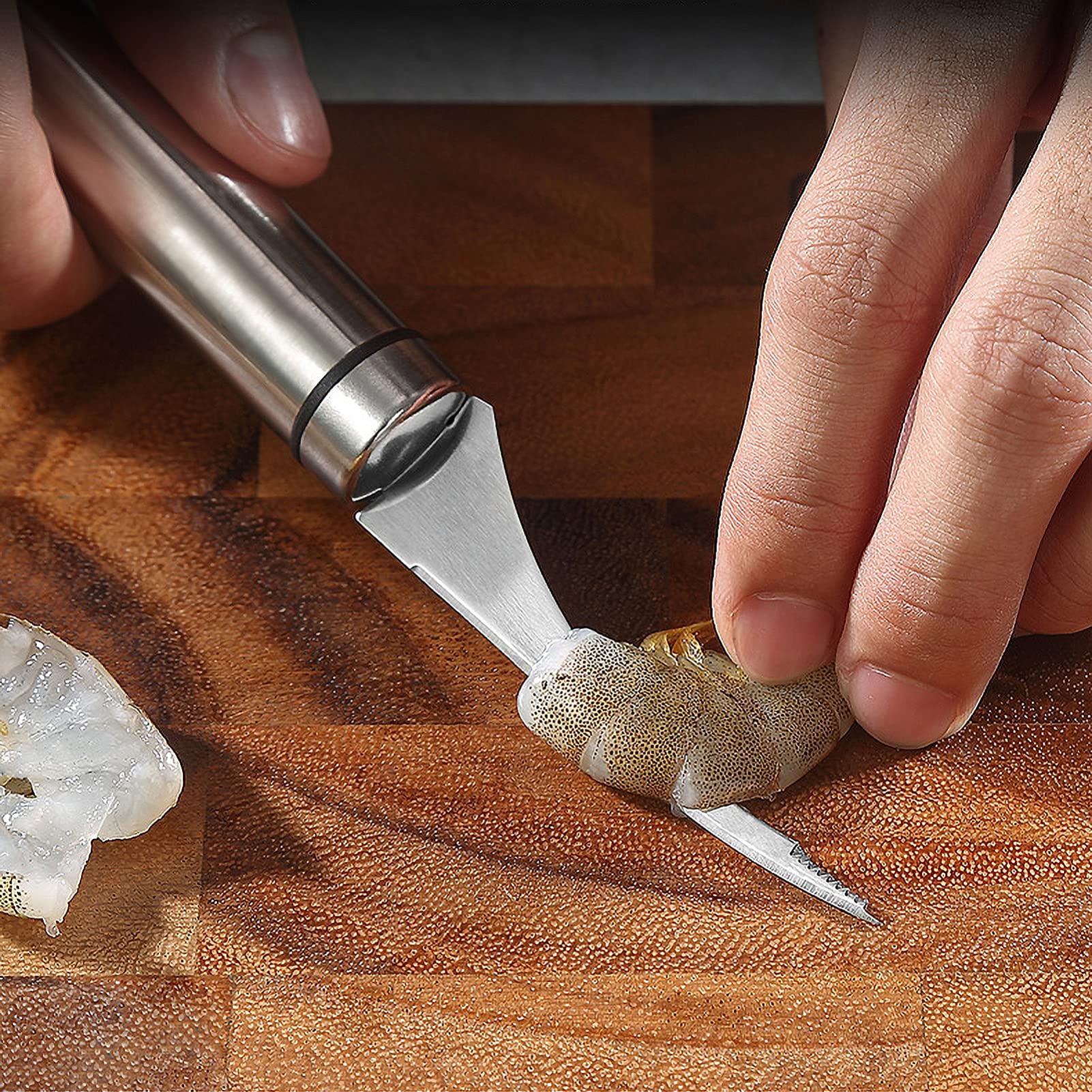 1 Set 2 Pcs Stainless Steel Shrimp Opener Fish Seafood Cleaner Tool Prawn Cleaning Tool Seafood Picks Tool Shrimp Prawn Peeler Crab Poop Oyster Wooden Peeling Machine Lobster