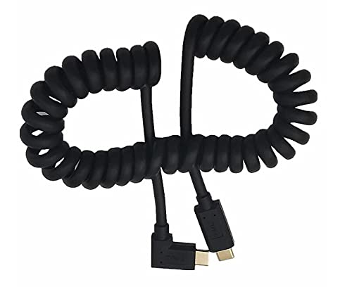 Qaoquda USB C Cable, USB 3.1 Type C (USB-C) Male to Male Coiled Spring Spiral Cable, 3A 10Gbps Fast Charging, Data Extension Cable, Stretched 3FT/1M (M/M Left & Right)