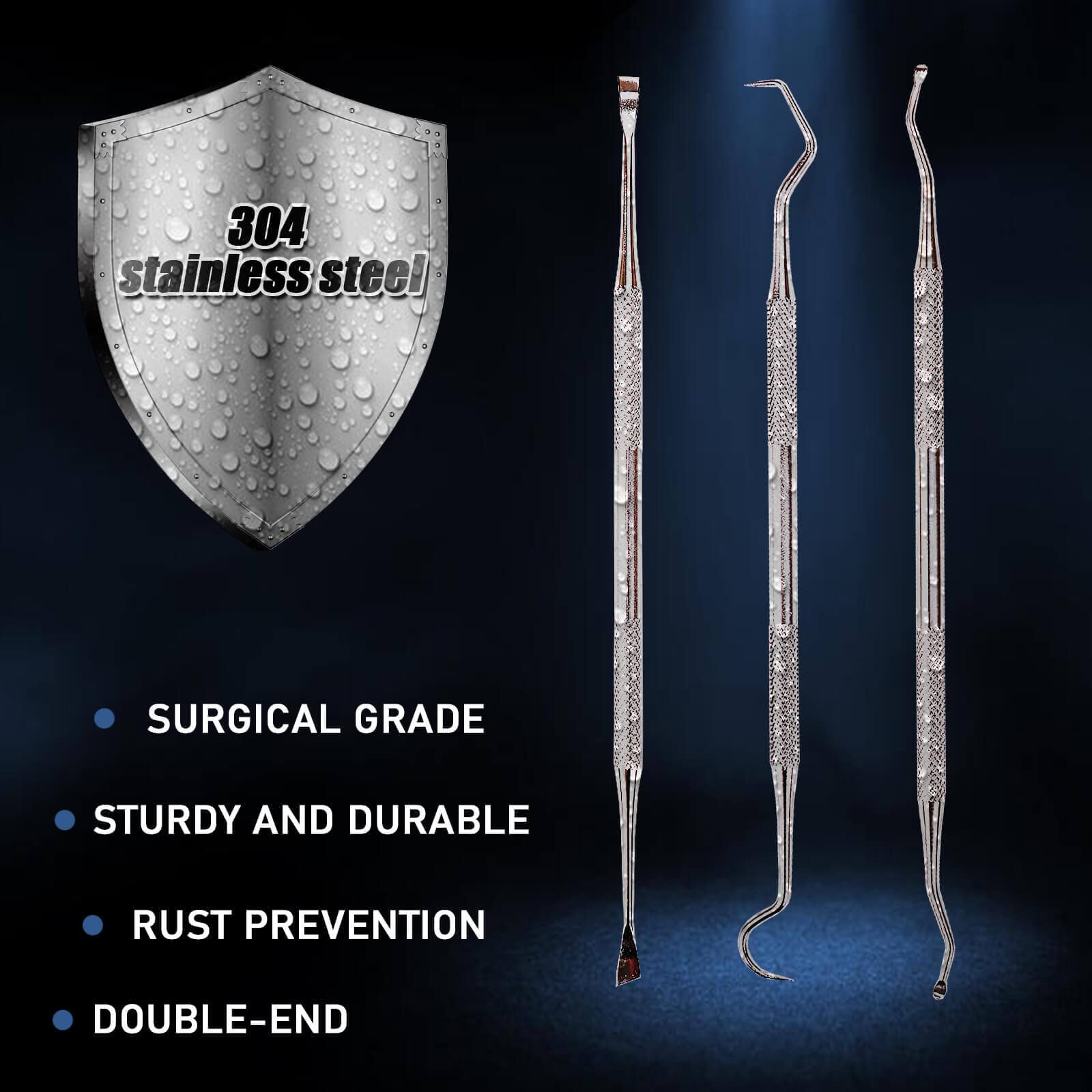 3Pcs Dental Tools, 100% Surgical 304 Stainless Steel Dental Pick, Professional Teeth Cleaning Kit for Home Use, Tartar Plaque Remover for Teeth Dentist Tools, Dental Scaler- with Traveling Case
