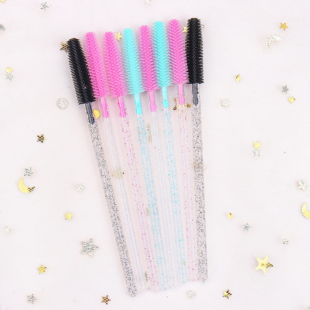 100 Pcs Silicone Mascara Wands Disposable Eyelash Brushes for Extensions Lash Applicators Makeup Tool Kit (Crystal blue/Mint Green)