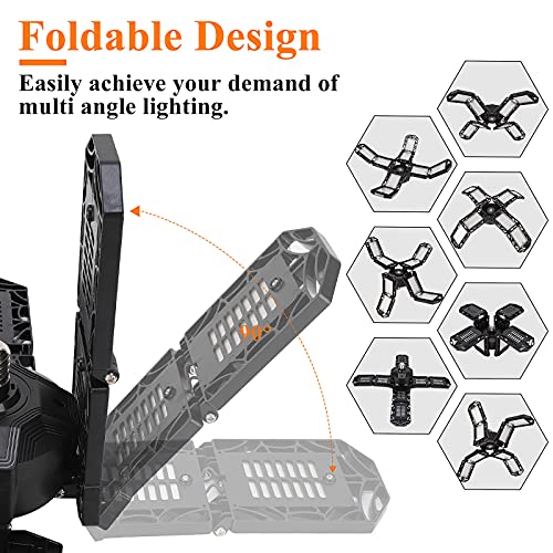 FANCIECC LED Garage Light, 150W 15000LM Garage Ceiling Lights,E26/E27 Base 6500K 8-Leaf Ultra Bright Deformable Panels Shop Lighting,for Workshop,Basement,Warehouse