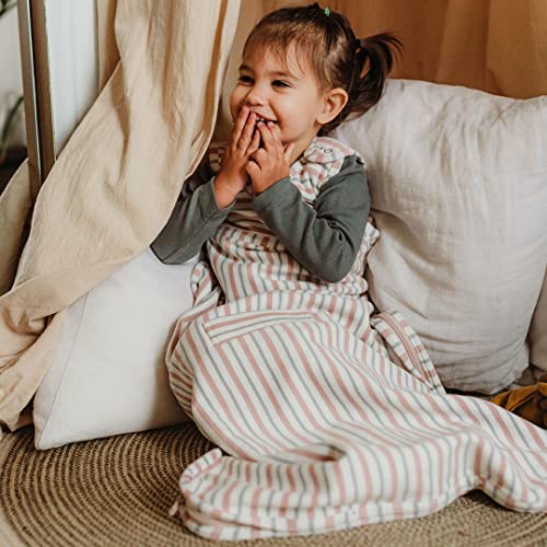 Merino Kids Duvet-Weight Baby Sleep Bag for Babies 0-2 Years, Misty Rose/Grey Stripe