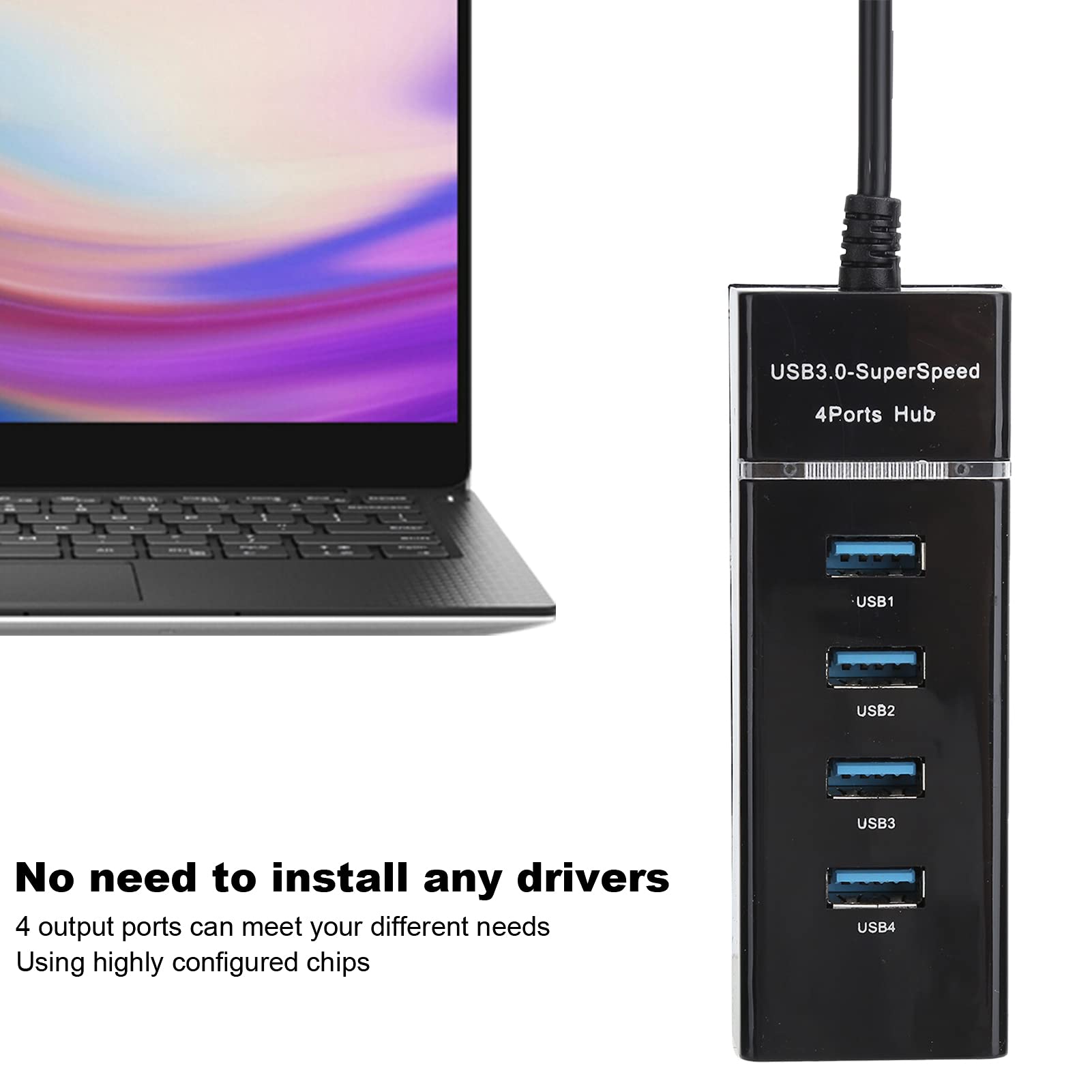 1 to 4 USB 3.0 Hub Male To Female USB Extender Adapter Cable Splitter,3.94ft Slim & Portableusb 3.0 Hub,Suitable For Desktops and PC