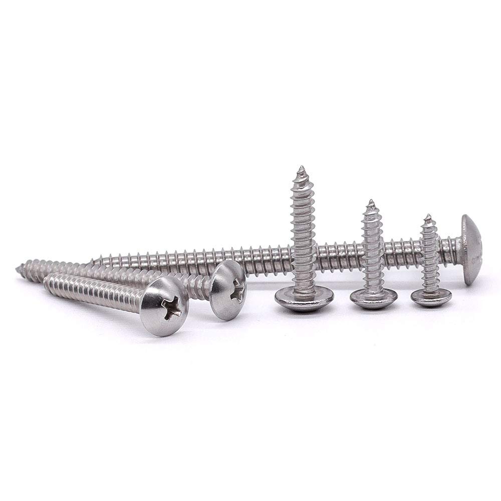 #10 x 3/4" Truss Head Wood Screw, Phillips Truss Head Self Tapping Sheet Metal Tek Screw, 18-8 Stainless Steel 304, Brgiht Finish, 100 PCS