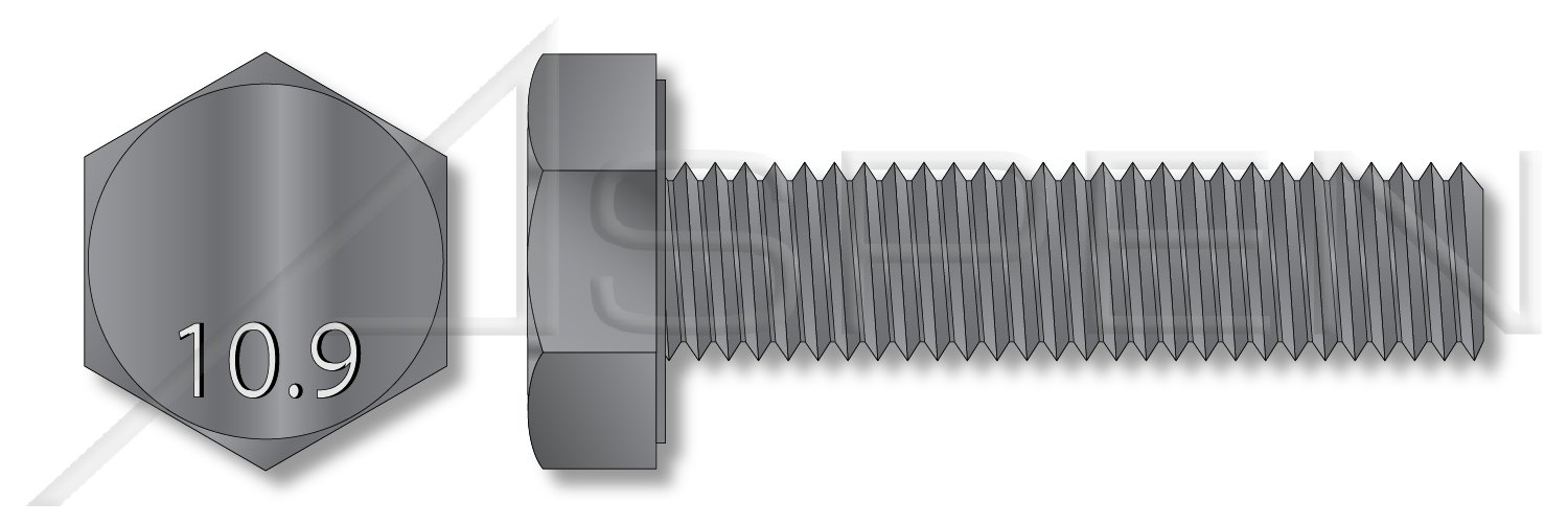 (75 pcs) M10-1.25 X 25mm, DIN 961, Metric, Hex Head Cap Screws Bolts, Fine Thread, Full Thread, Class 10.9 Steel, Plain