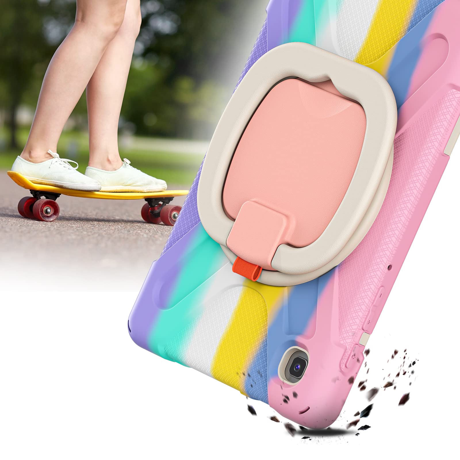 BATYUE Case for Samsung Galaxy Tab A7 Lite;Galaxy Tab A7 Lite Case 8.7 inch 2021 Released( SM-T220/SM-T225)Protective Case for Kids with Pencil Holder,360° Swivel Stand,Shoulder Strap - Colourful Pink